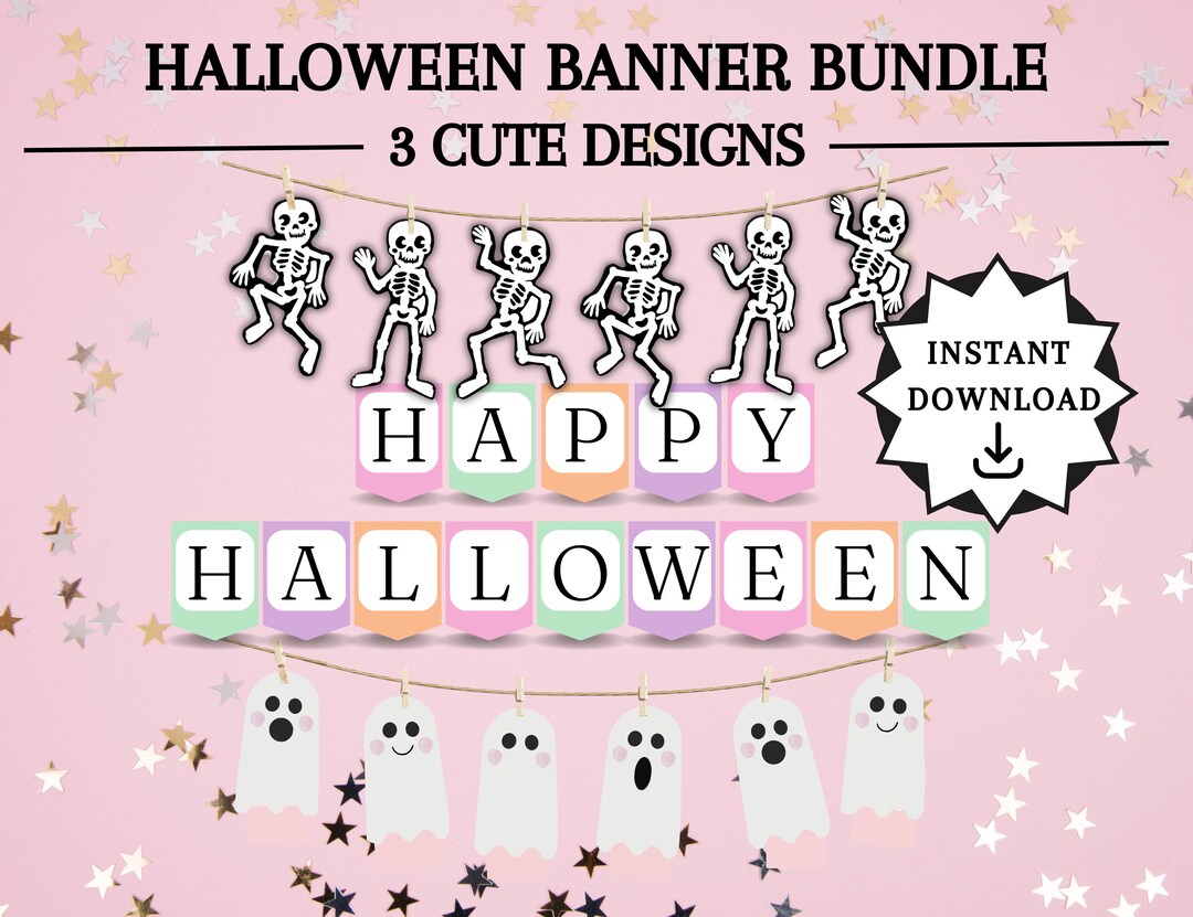 Halloween Banner Bundle, Printable Halloween Garland, Skeleton Garland ...