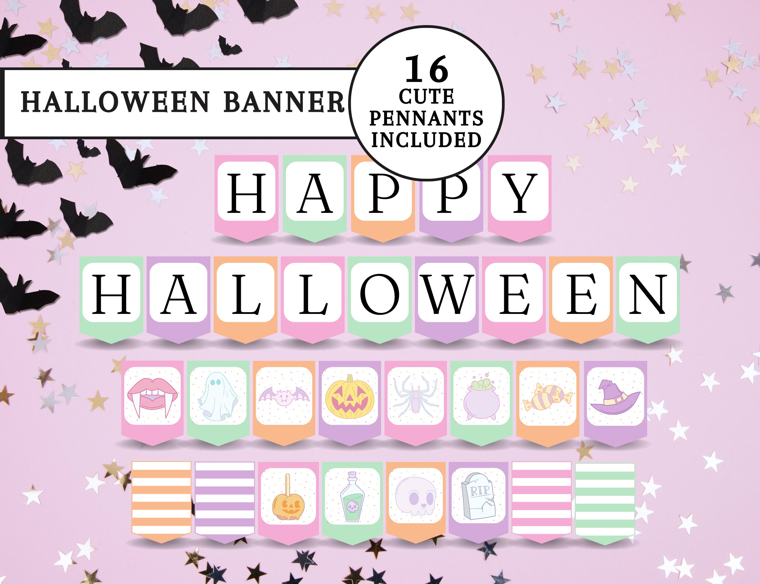 Halloween Banner Bundle, Printable Halloween Garland, Skeleton Garland ...