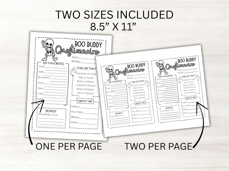 Boo Buddy Questionnaire, Boo Basket Questionnaire, Work Questionnaire ...