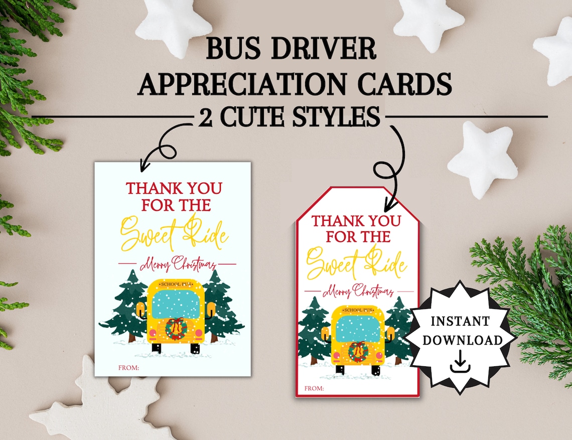 Bus Driver Christmas Gift Tag, Bus Driver Appreciation Card, Bus Driver ...