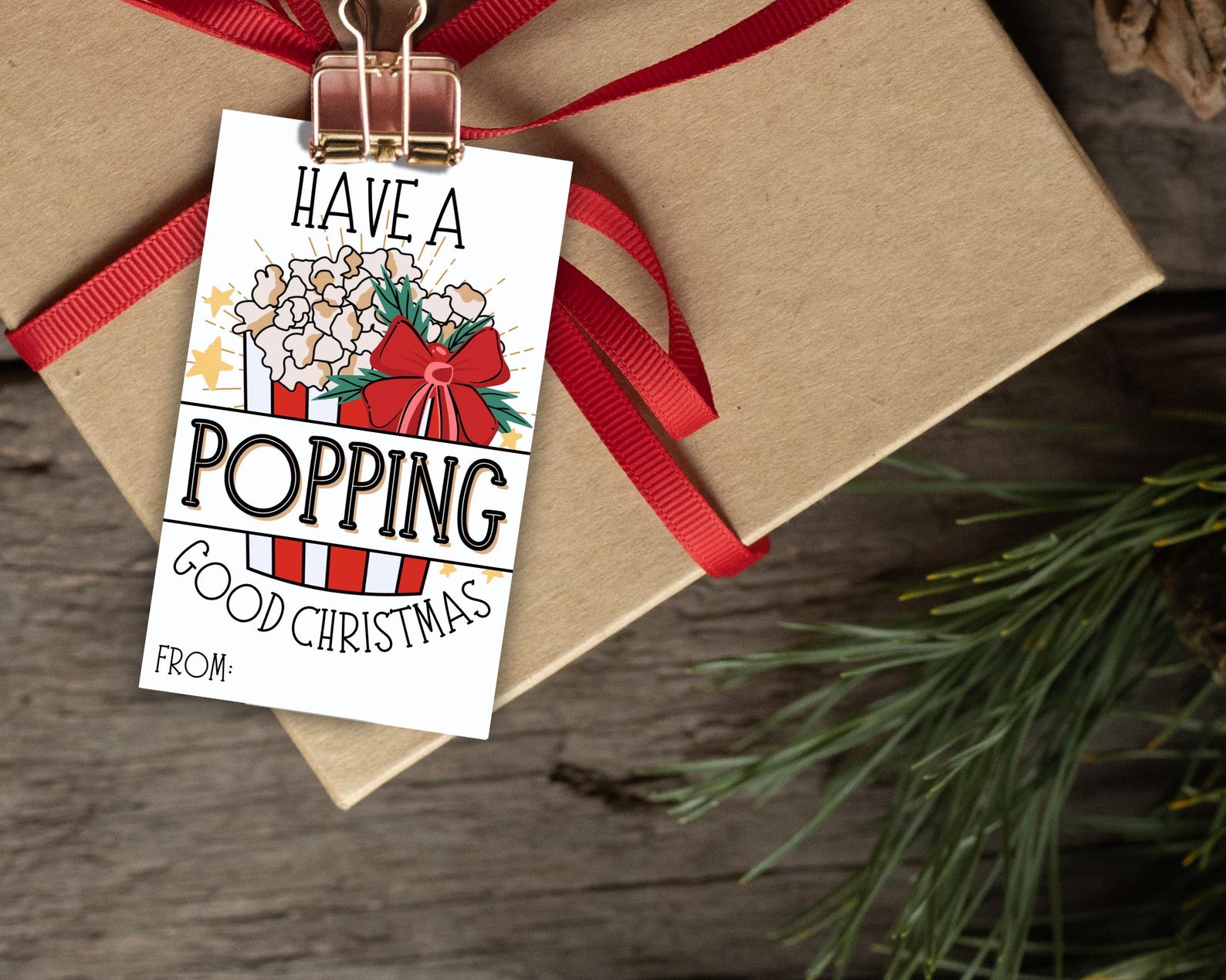 Popcorn Christmas Tag, Neighbor Christmas Gift Tag, Popcorn Gift Tag ...