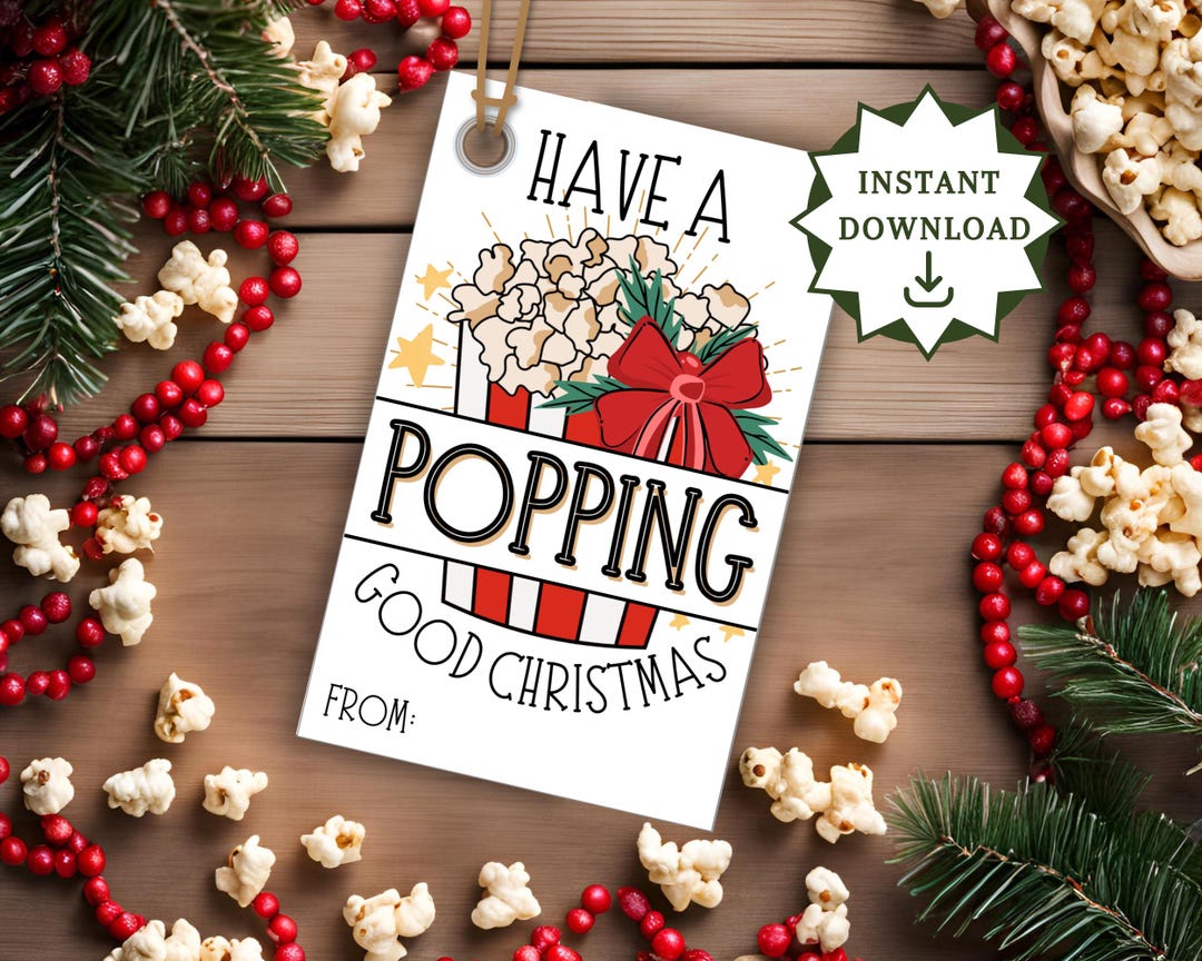 Popcorn Christmas Tag, Neighbor Christmas Gift Tag, Popcorn Gift Tag ...