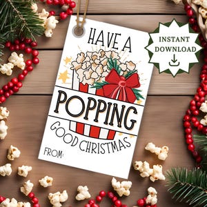 Popcorn Christmas Tag, Neighbor Christmas Gift Tag, Popcorn Gift Tag ...