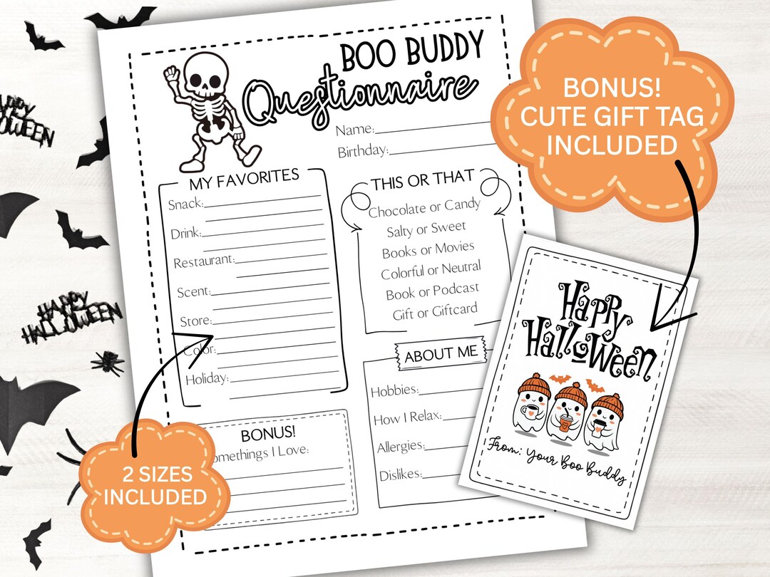 Boo Buddy Questionnaire, Boo Basket Questionnaire, Work Questionnaire ...