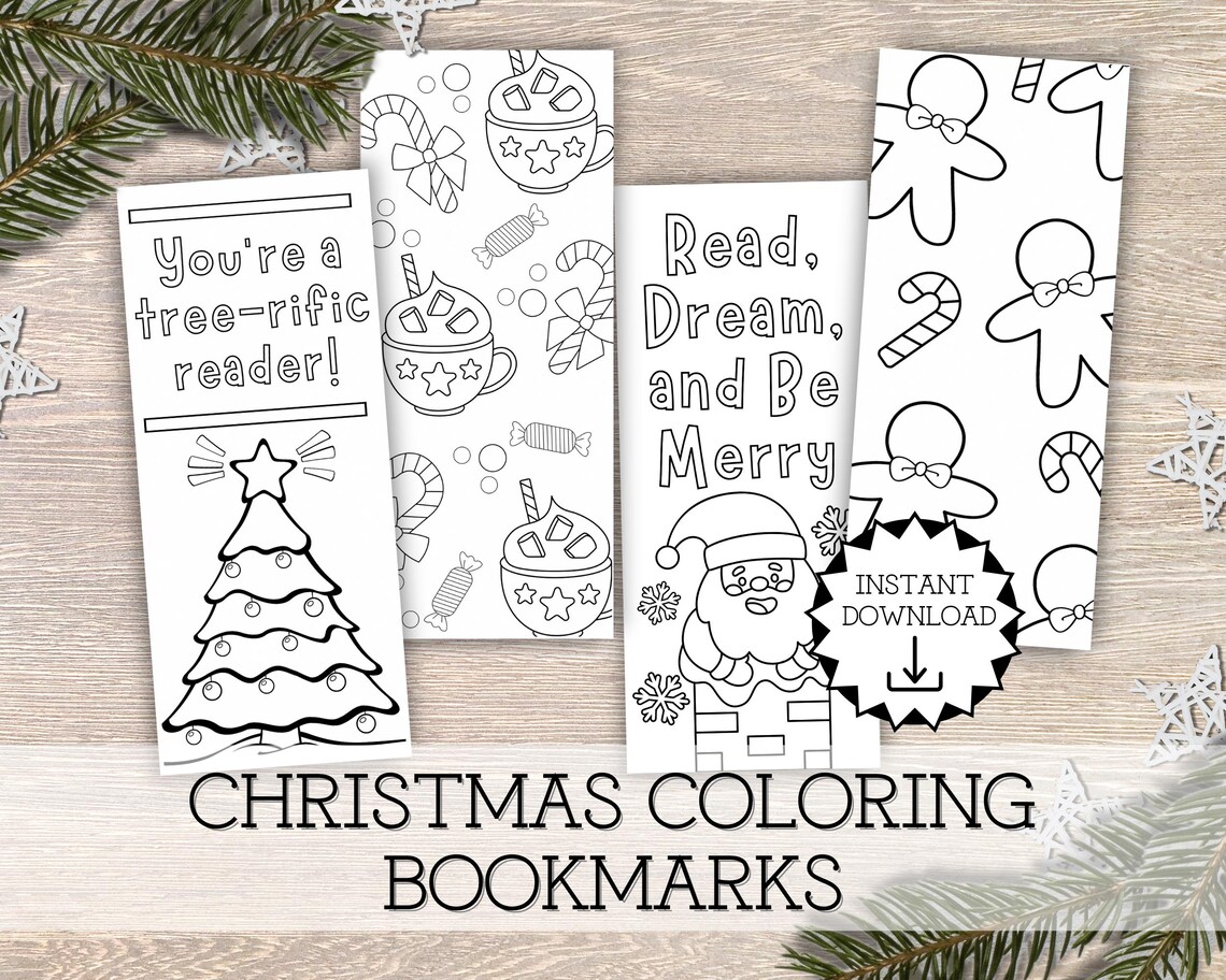 Christmas Coloring Bookmarks, Printable Bookmarks for Kids, DIY ...
