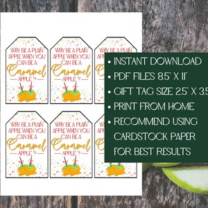 Caramel Apple Gift Tags, Caramel Apples, Printable Caramel Apple Gift ...
