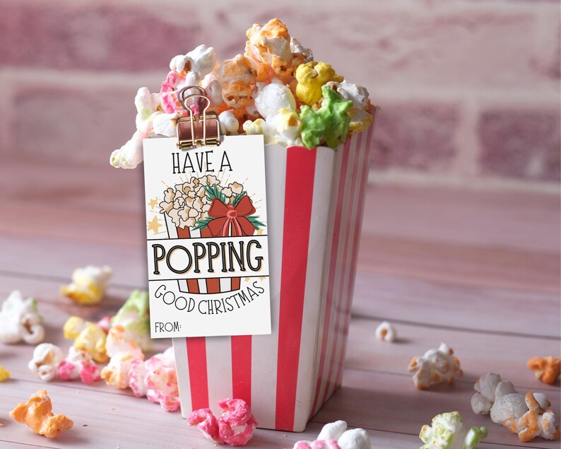 Popcorn Christmas Tag, Neighbor Christmas Gift Tag, Popcorn Gift Tag ...