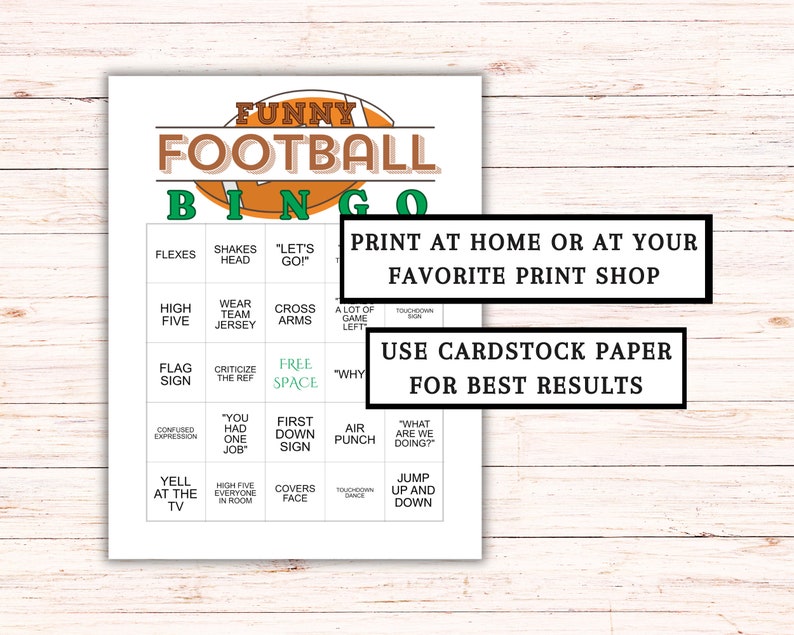 Football Bingo, Funny Football Bingo, Big Game Day Bingo, Championship ...
