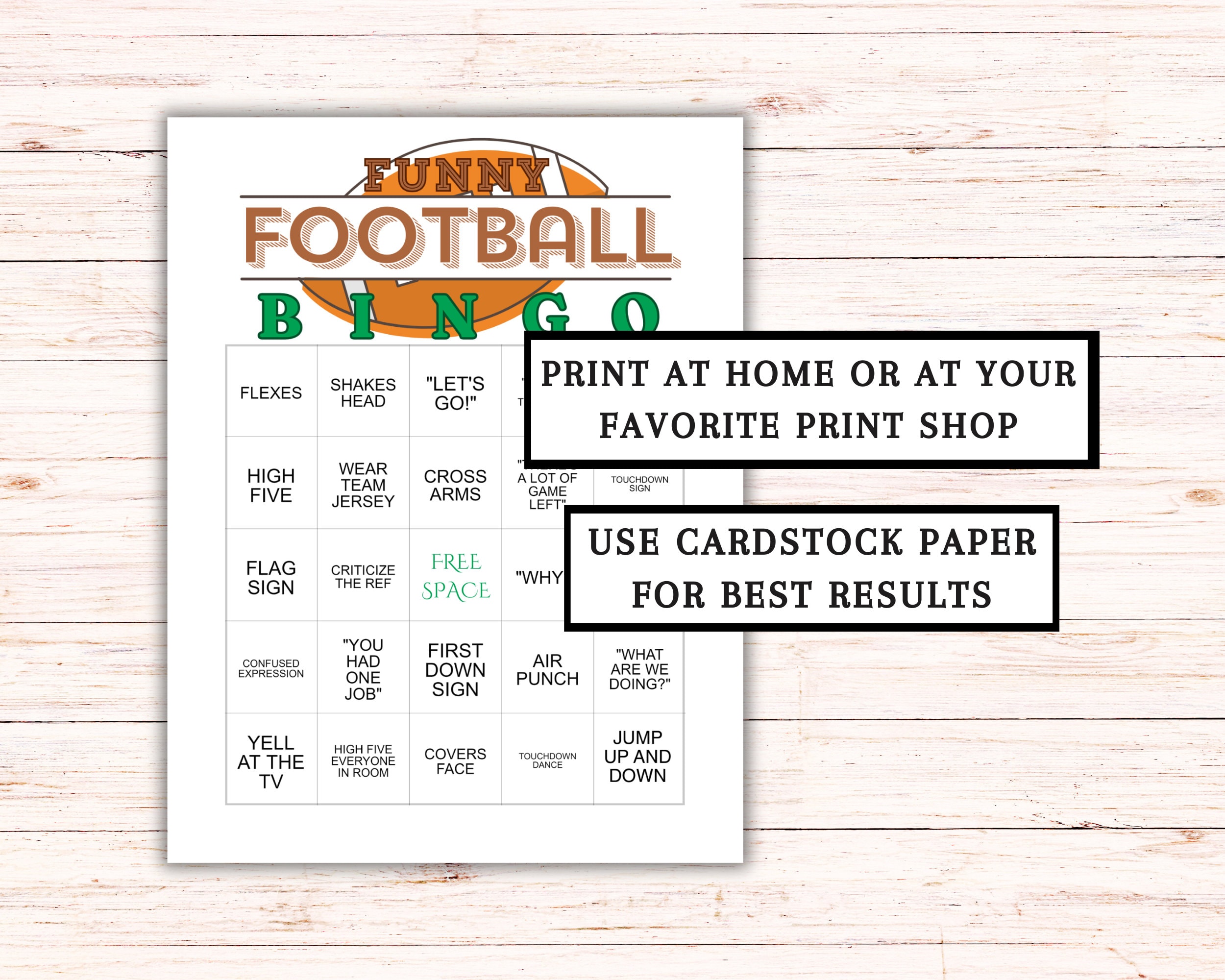 Football Bingo, Funny Football Bingo, Big Game Day Bingo, Championship ...