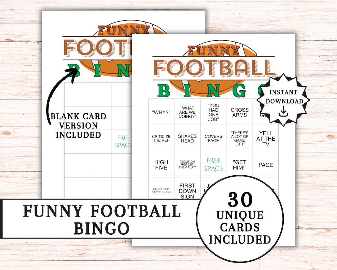 Football Bingo, Funny Football Bingo, Big Game Day Bingo, Championship ...