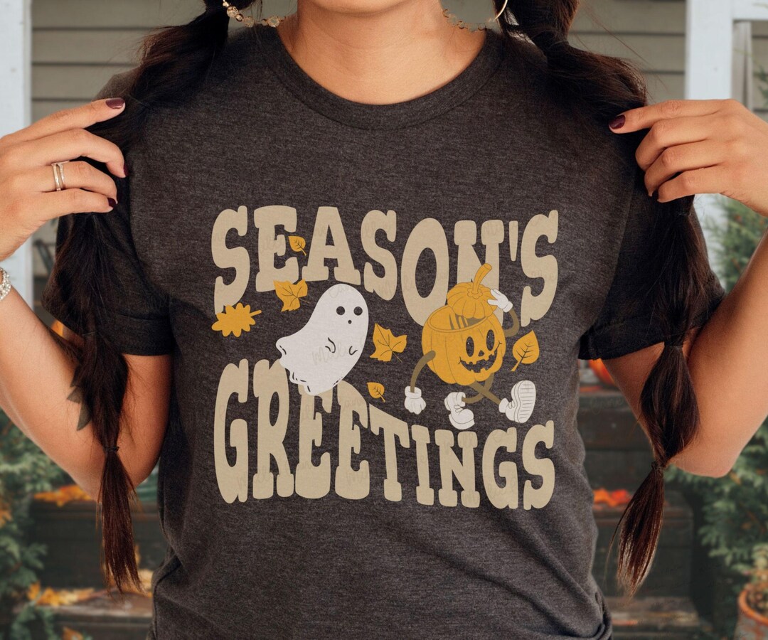 Fun Fall Seasonal Ghost Crewneck, Retro Seasons Greetings, Cute Ghost ...