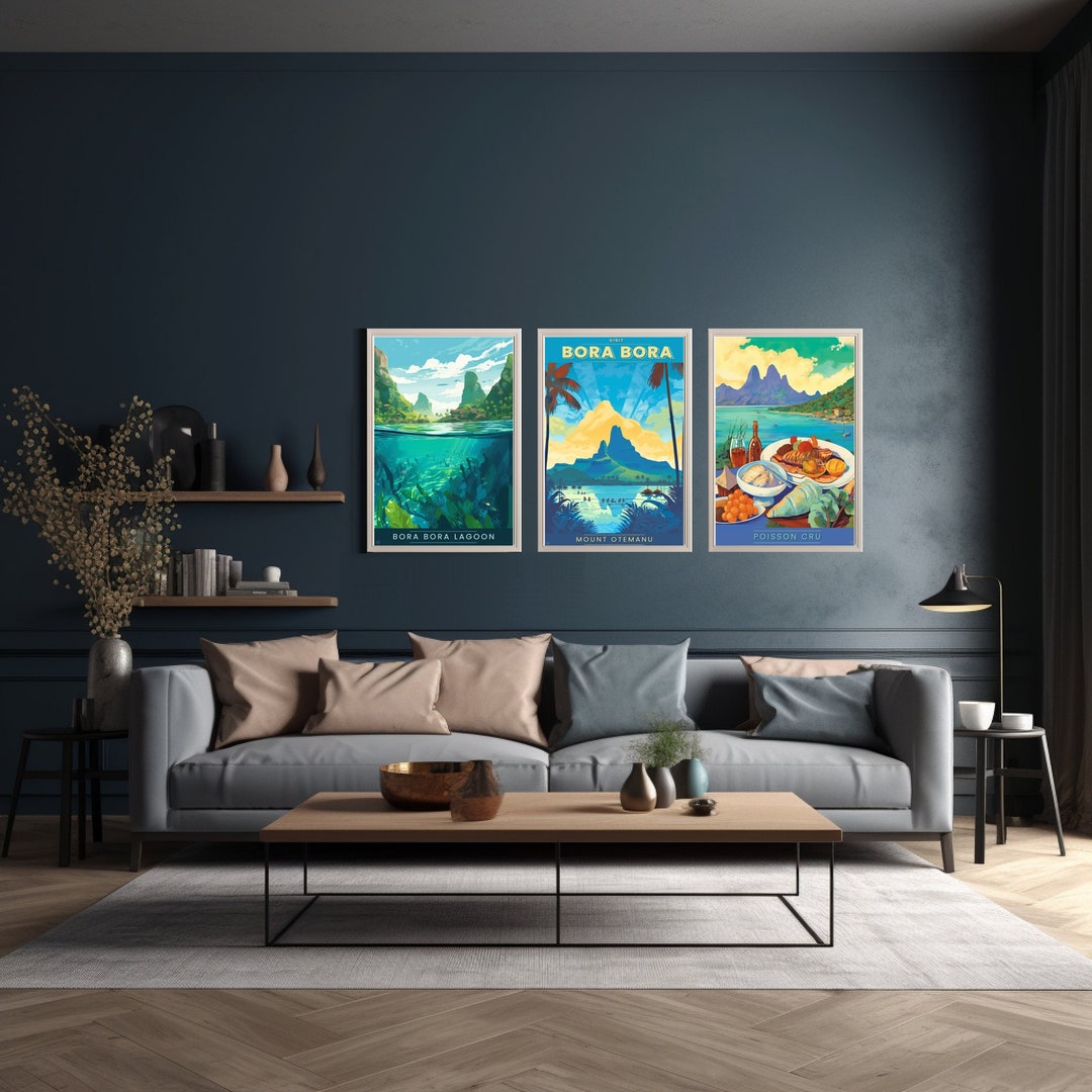 Bora Bora Travel Posters, Set of 3 Polynesian Art Prints, Vintage ...