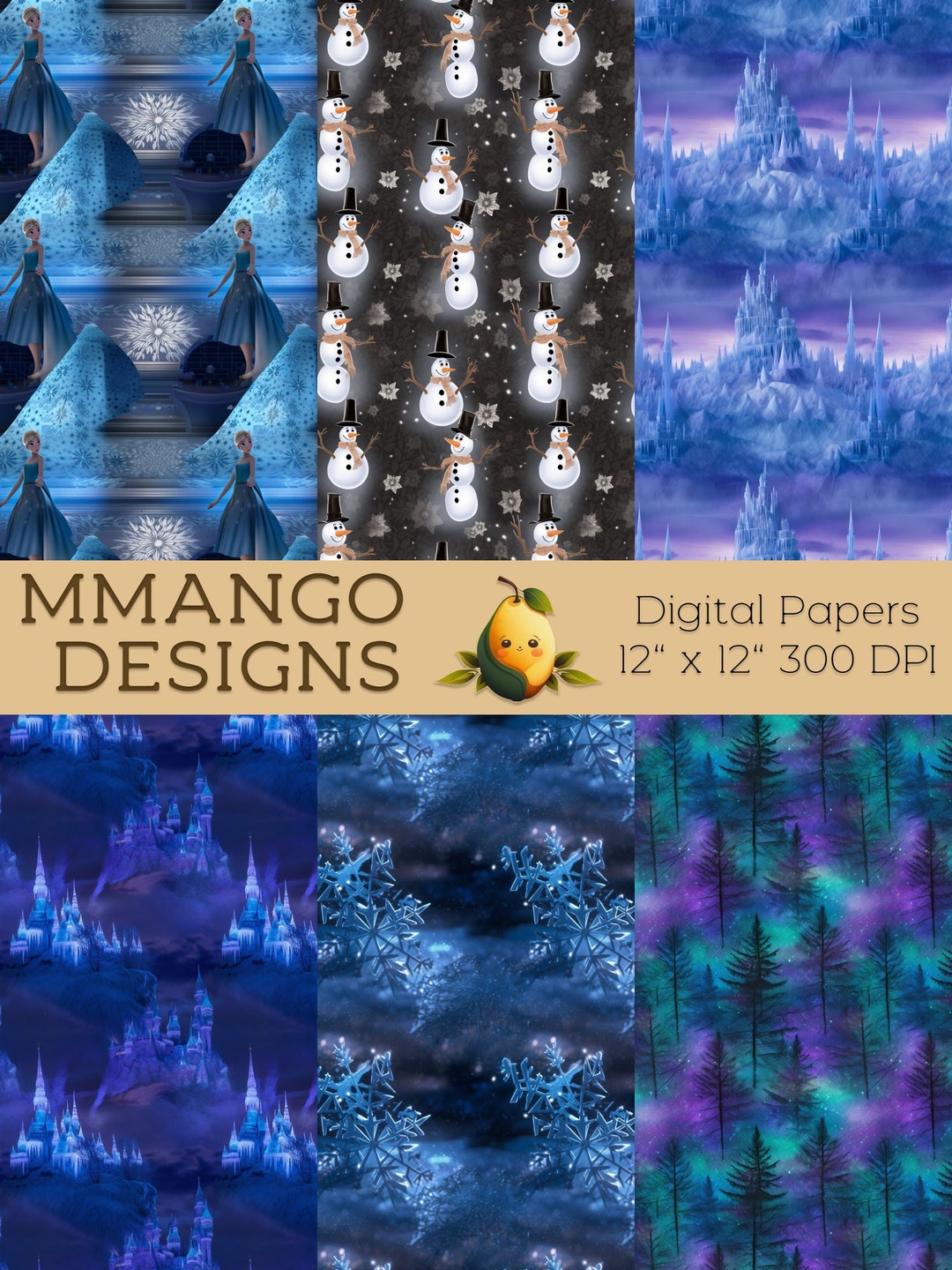 Frozen Snow Digital Paper | Set of 6 | Ice Castle, Princess, Snowflake ...