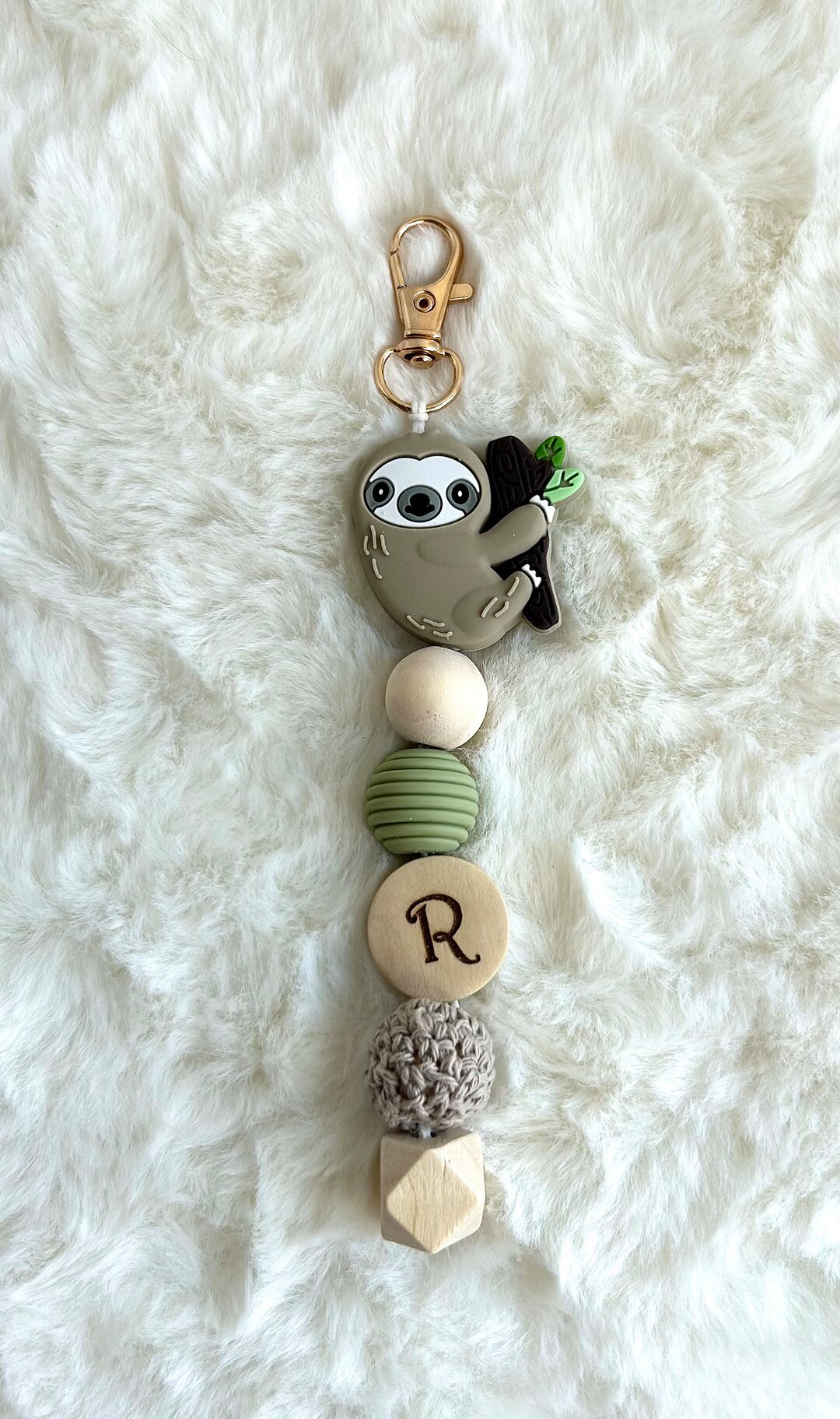 Personalized Keychain Sloth Keychain Silicone Bead Keychain Name ...