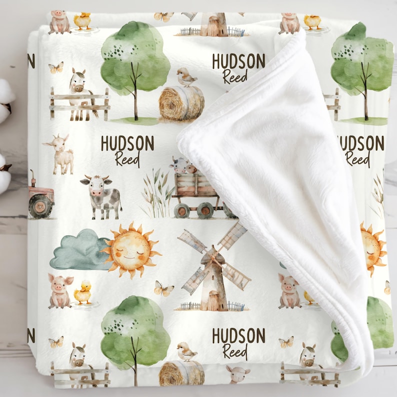 Personalized Baby Boy Name Blanket Farm Themed Nursery Decor Custom ...