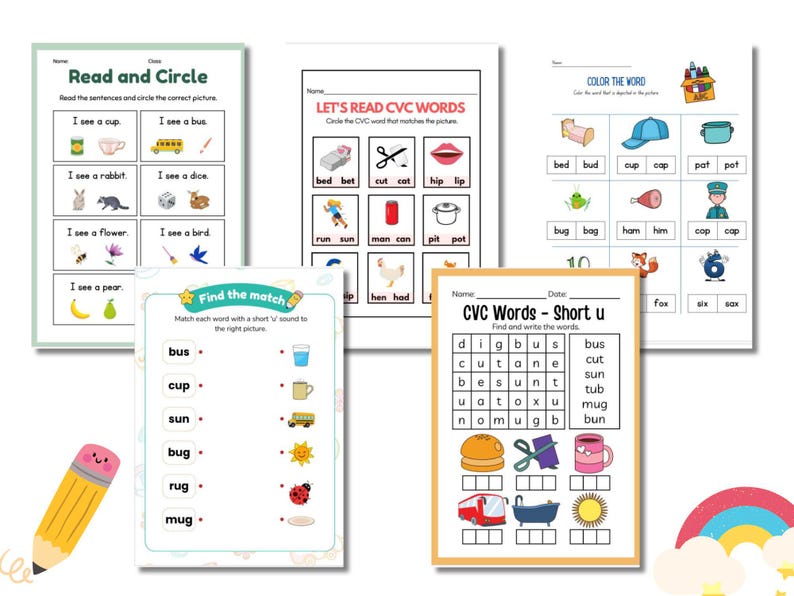 Learn to Read CVC Words Printable Sheets for Kindergarten | CVC Words ...