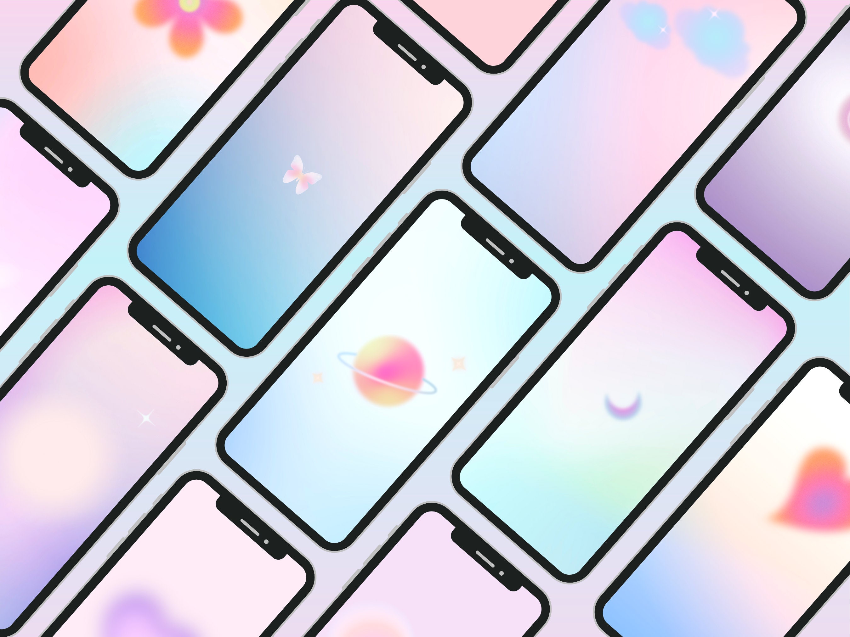Cute Aura Gradient Phone Wallpaper Pack, Pastel Colours IOS Wallpaper Bundle, Gradient Aesthetic ...