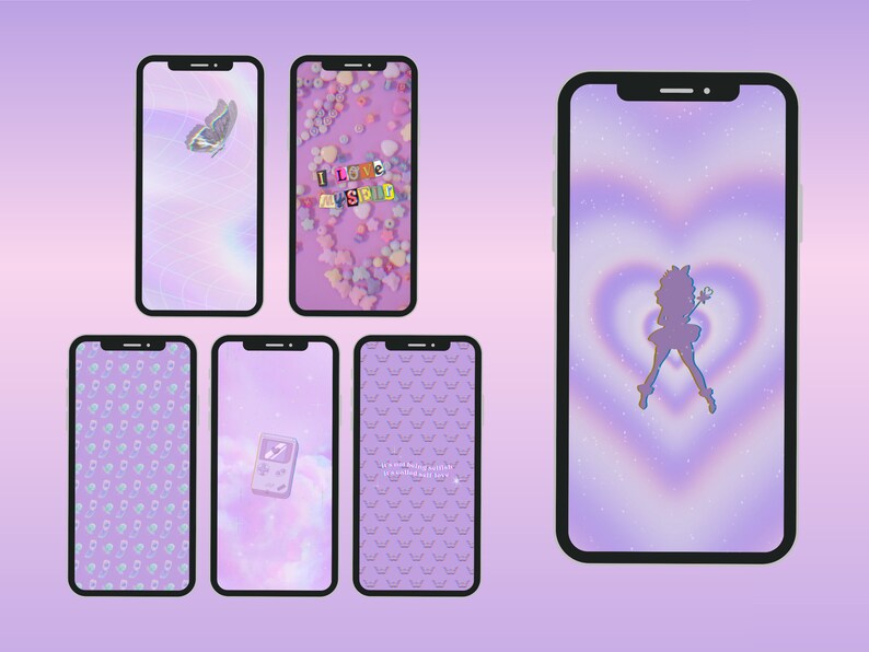 Y2K Purple Aesthetic Phone Wallpaper Pack, Cute Retro Aesthetic IOS ...