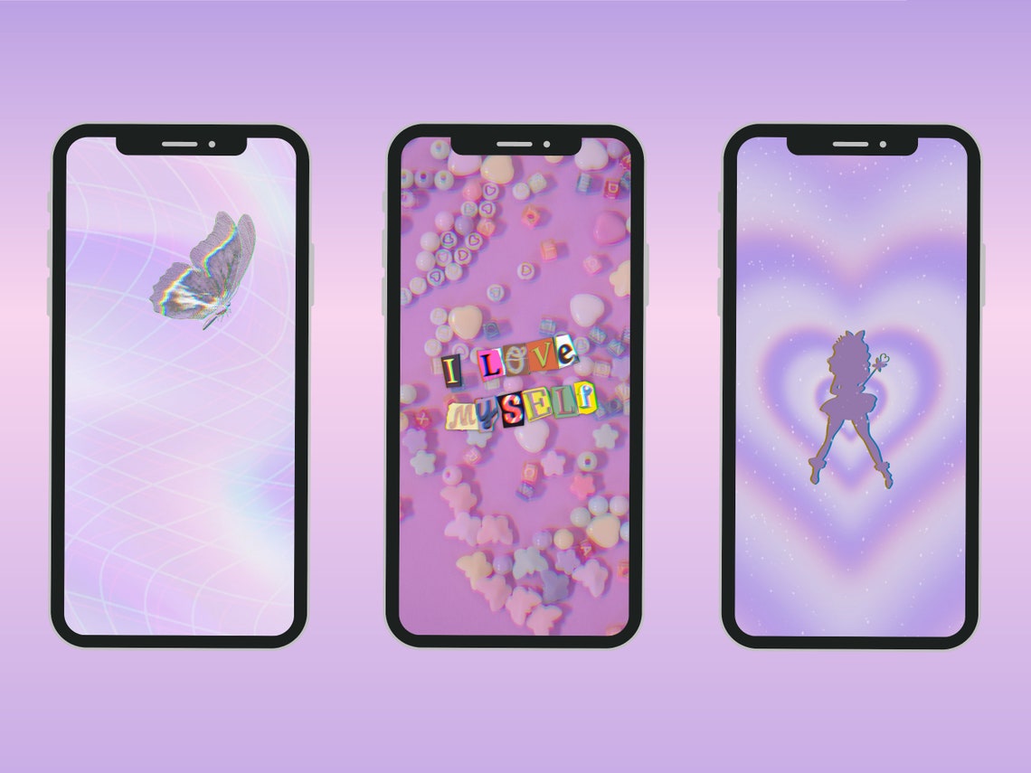 Y2K Purple Aesthetic Phone Wallpaper Pack, Cute Retro Aesthetic IOS ...