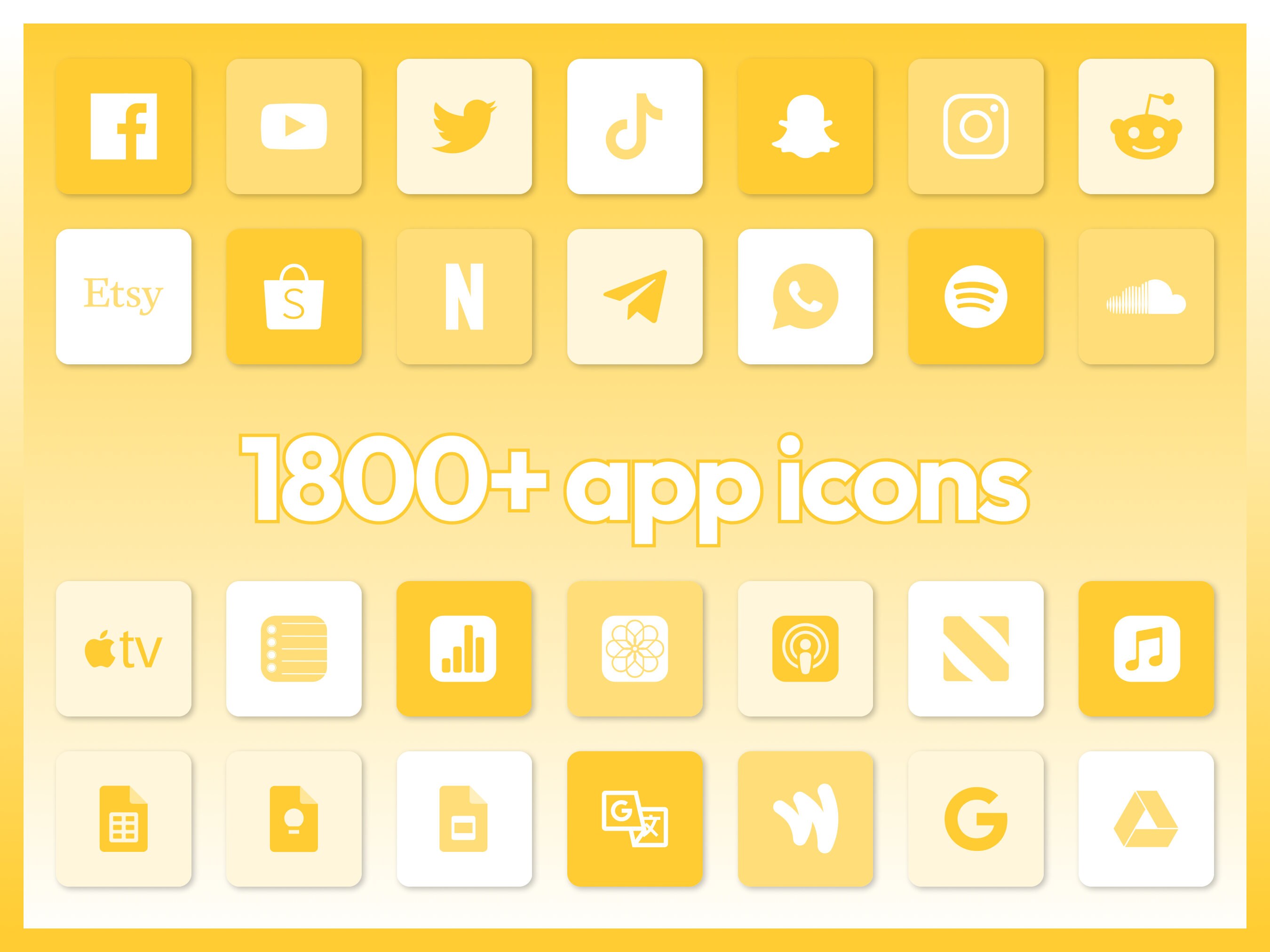 1800 Yellow Aesthetic Ios App Icons, Pastel Yellow Android Phone Icons ...