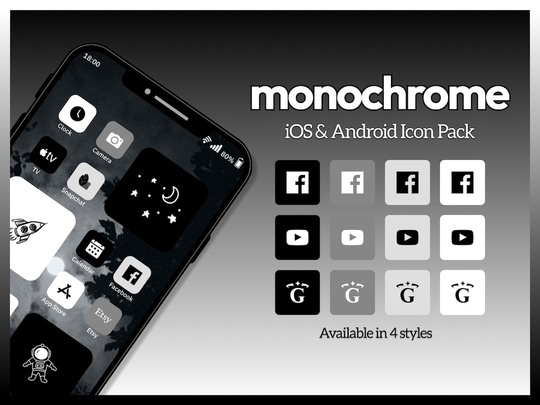 1800 Monochrome Ios App Icons, Black and White Aesthetic Android Icons ...