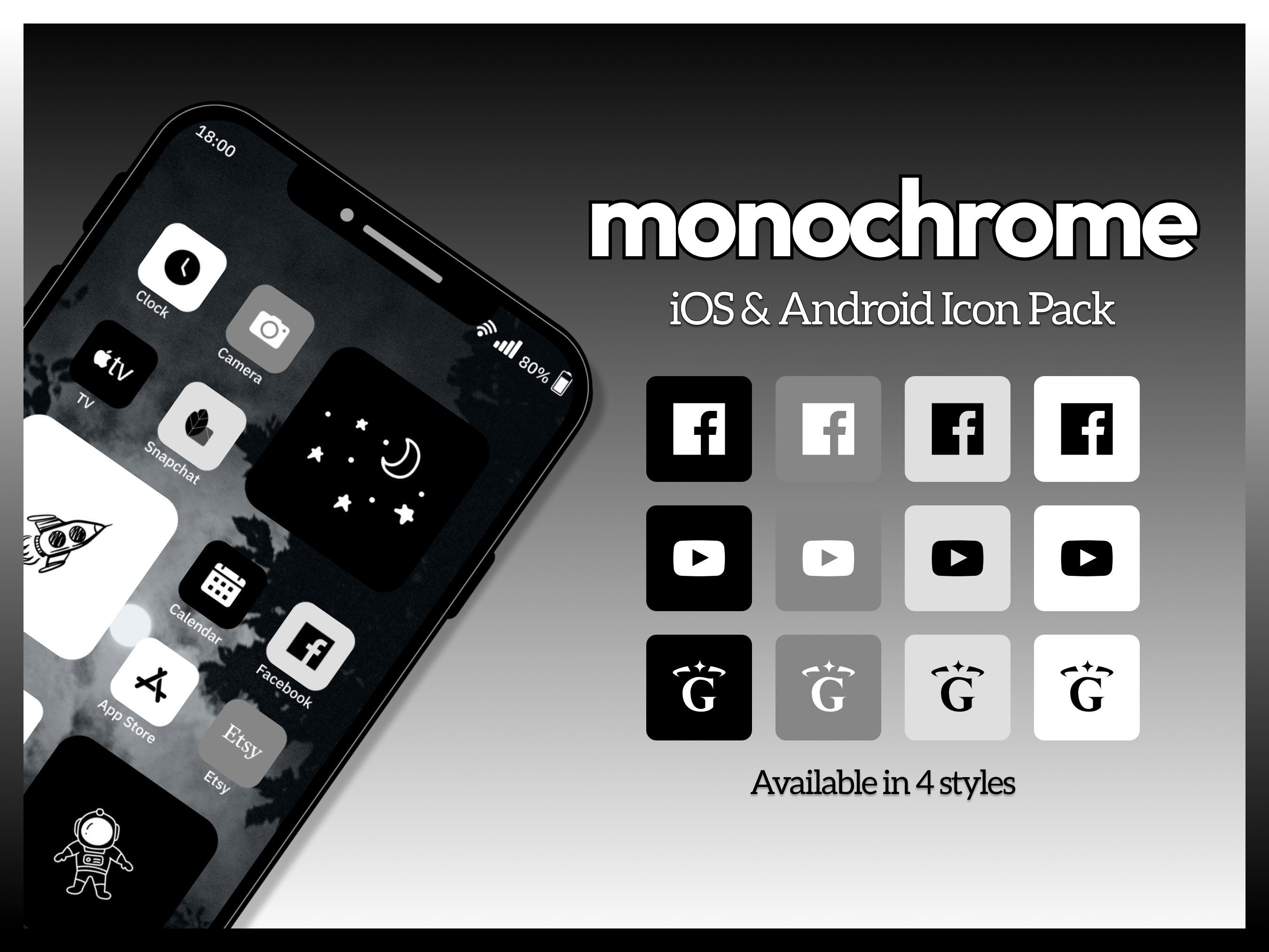 1800 Monochrome Ios App Icons, Black and White Aesthetic Android Icons ...