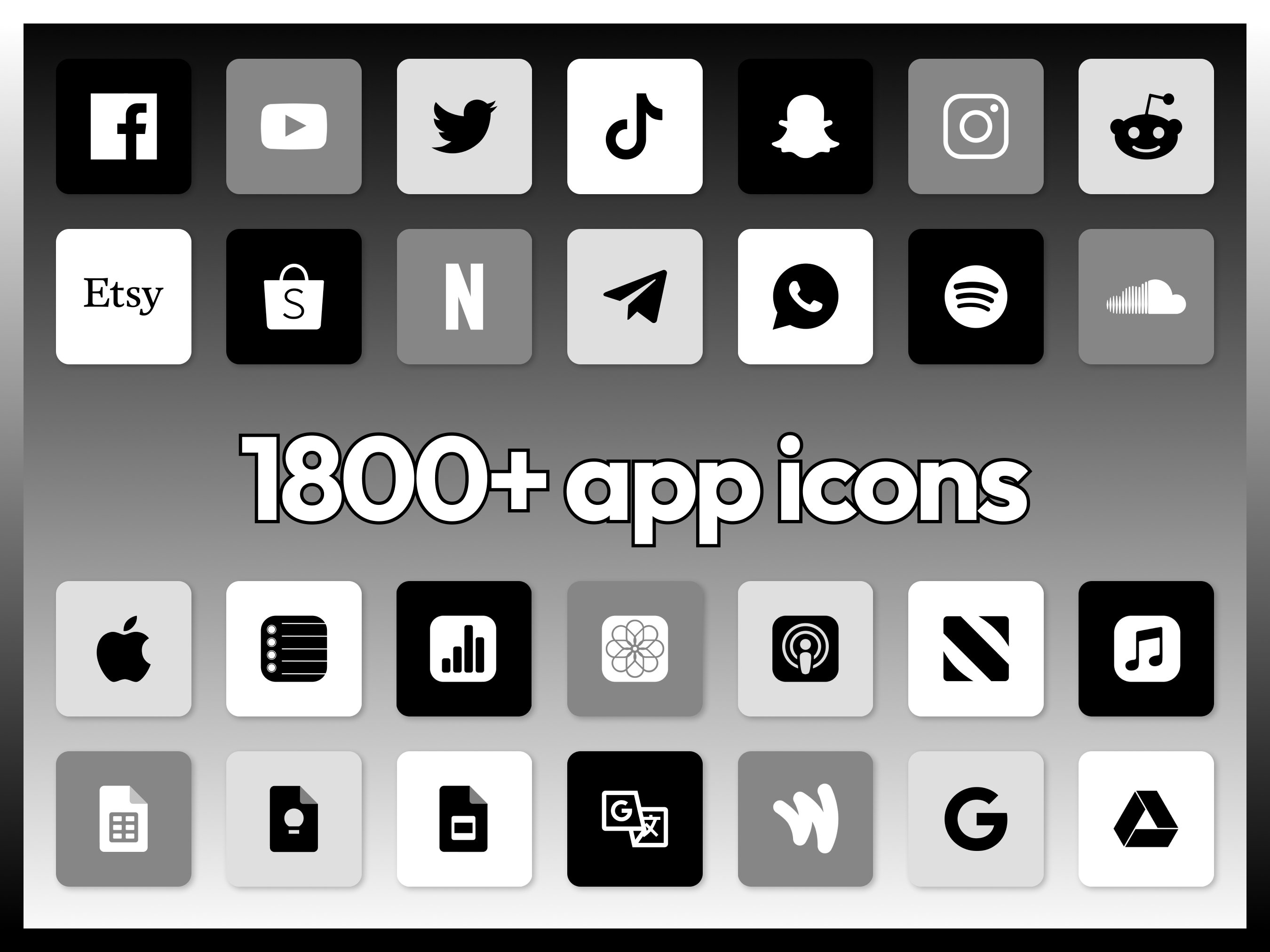 1800 Monochrome Ios App Icons, Black and White Aesthetic Android Icons ...