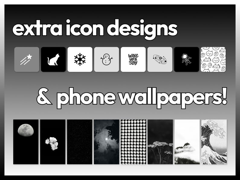 1800 Monochrome Ios App Icons, Black and White Aesthetic Android Icons ...