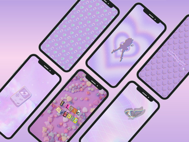 Y2K Purple Aesthetic Phone Wallpaper Pack, Cute Retro Aesthetic IOS ...