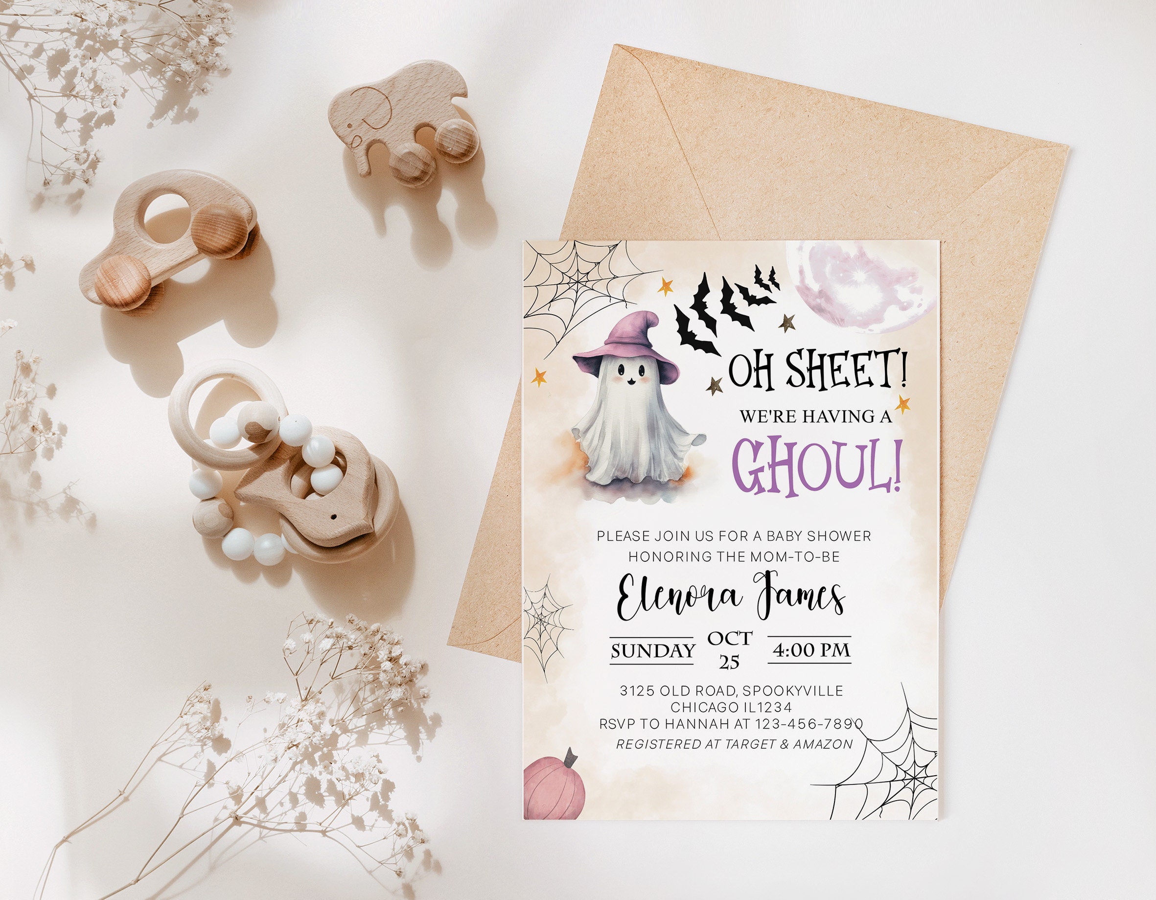 Editable Halloween Baby Shower Invitation, It's A Ghoul, It's A Girl ...