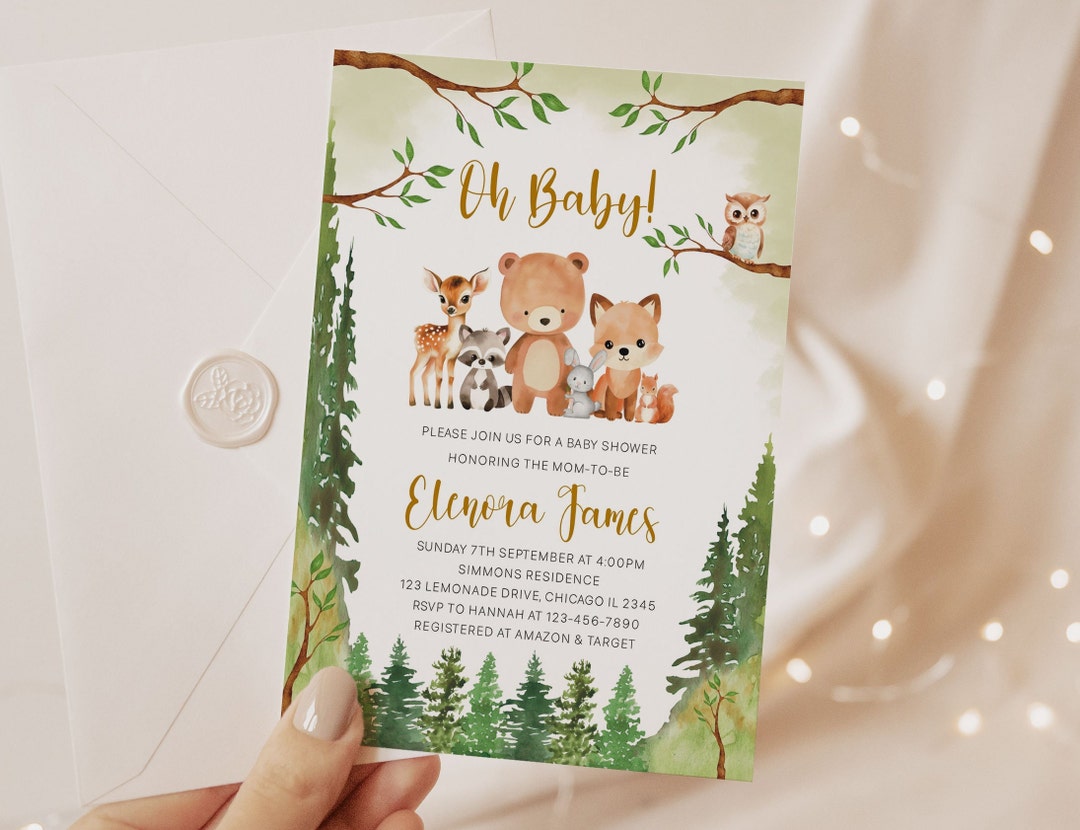 Editable Woodland Baby Shower Invitation, Woodland Animals Theme, Oh ...
