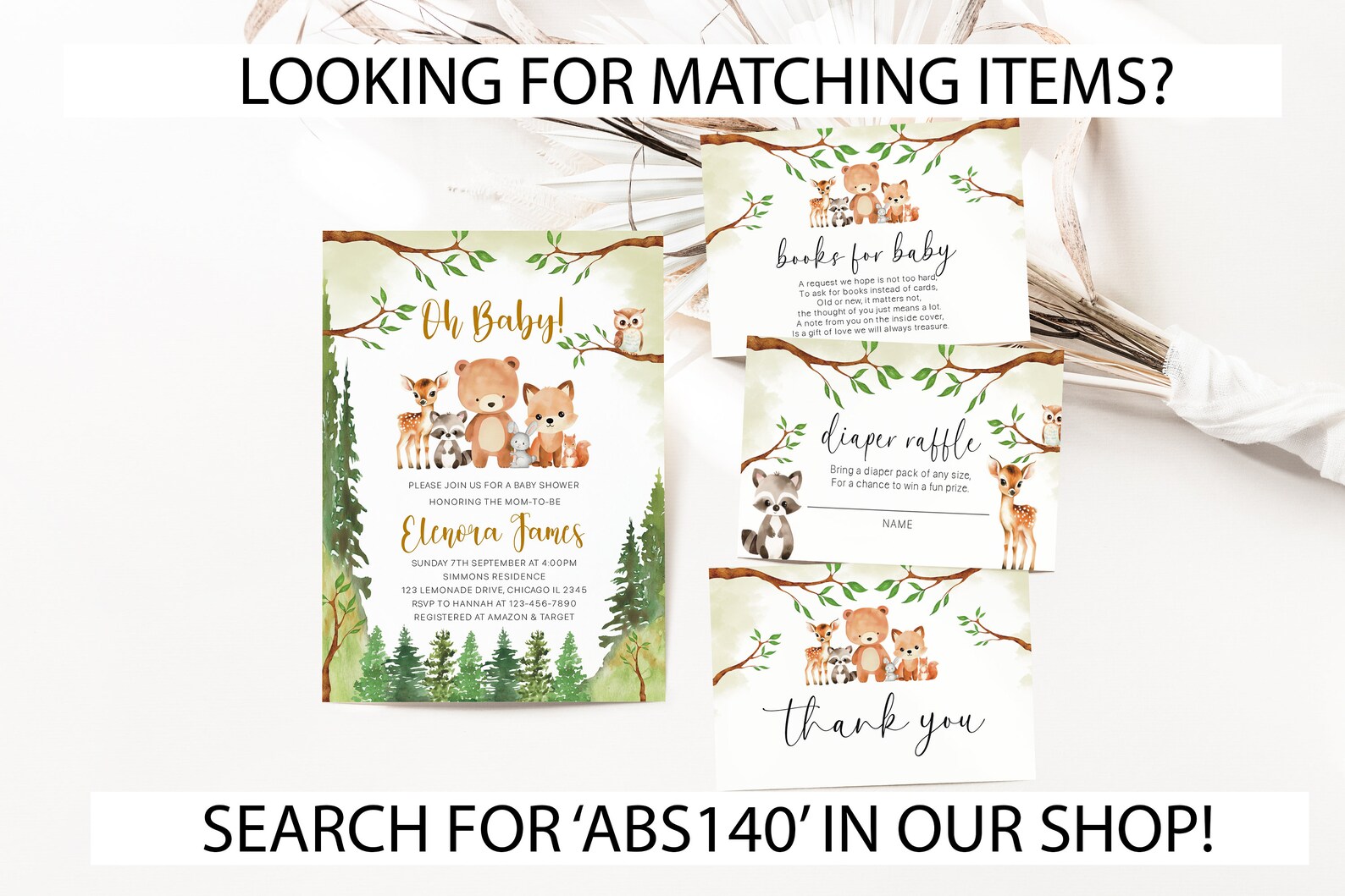 Editable Woodland Baby Shower Invitation Bundle, Woodland Animals ...