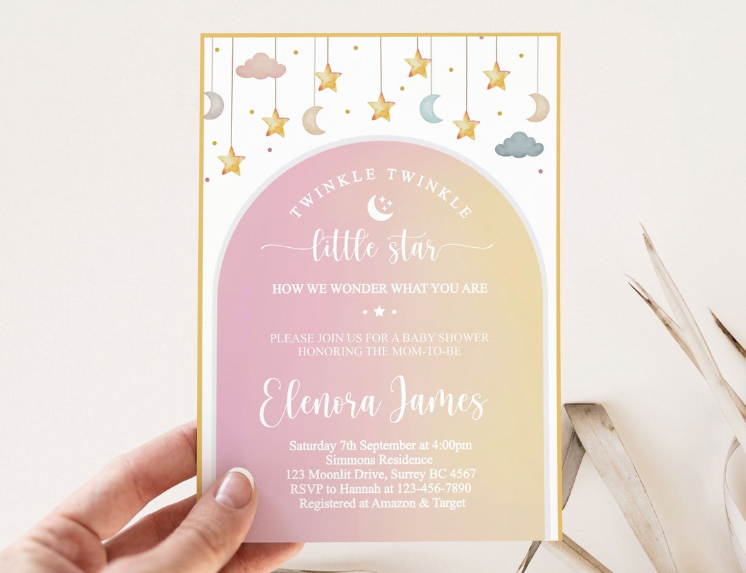 Editable Twinkle Twinkle Little Star Baby Shower Invitation, Starry ...