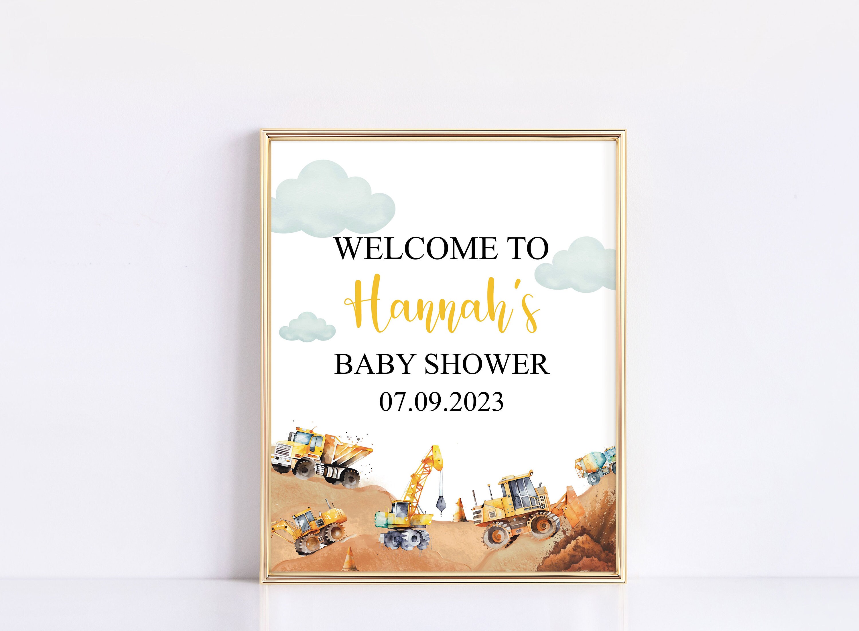 Editable Baby Under Construction Baby Shower Welcome Sign, Yellow ...