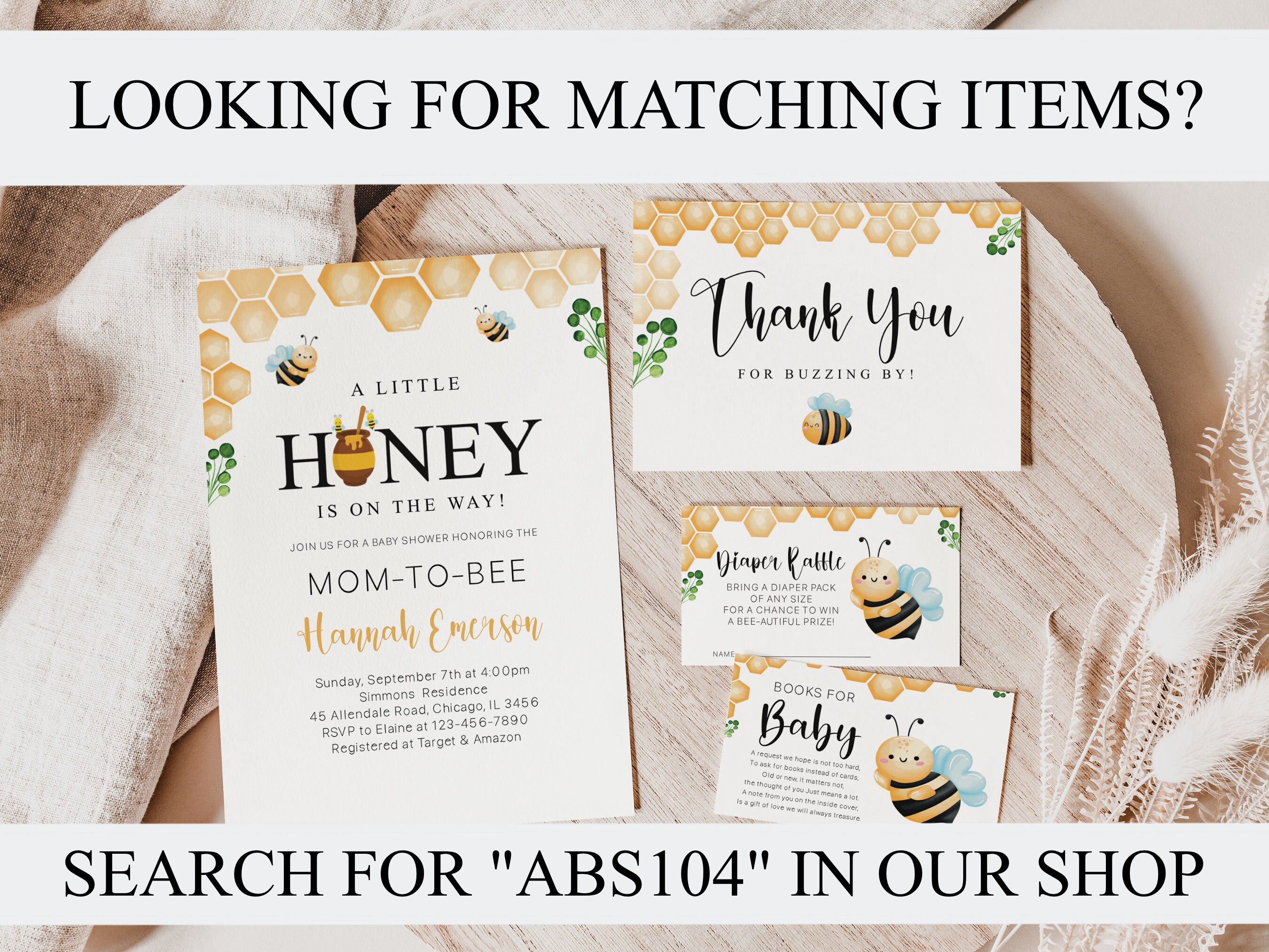 Editable Bees Themed Invitation Bundle, Baby Shower, Birthday, Gender ...