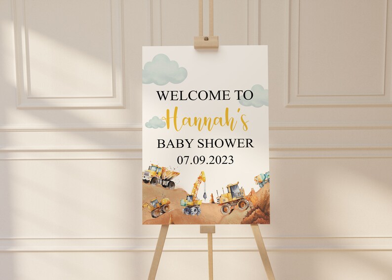 Editable Baby Under Construction Baby Shower Welcome Sign, Yellow ...