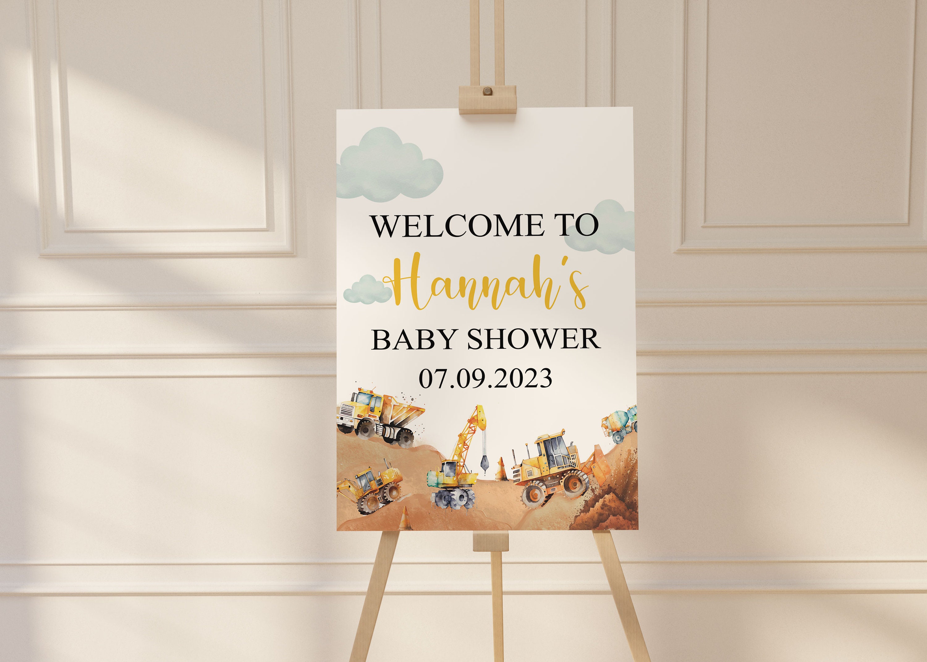 Editable Baby Under Construction Baby Shower Welcome Sign, Yellow ...