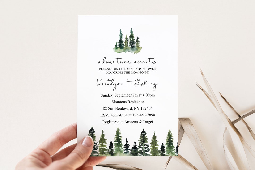Editable Forest Trees Invitation, Baby Shower Invite, Forest Woodland ...