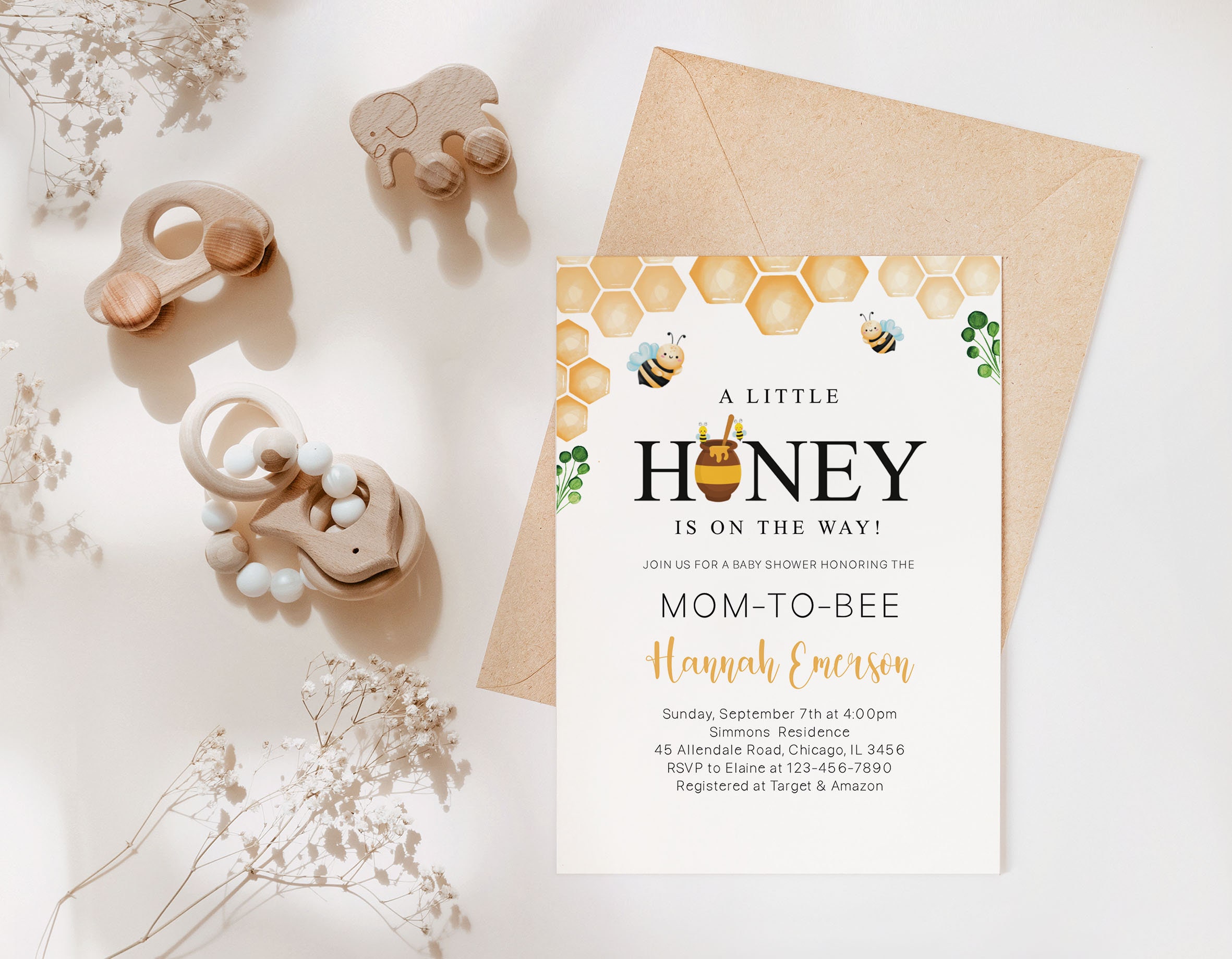 Editable Bees Themed Invitation, Baby Shower, Birthday Party, Gender ...