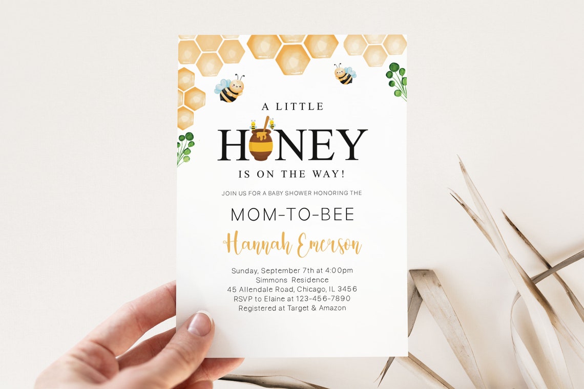 Editable Bees Themed Invitation Bundle, Baby Shower, Birthday, Gender ...