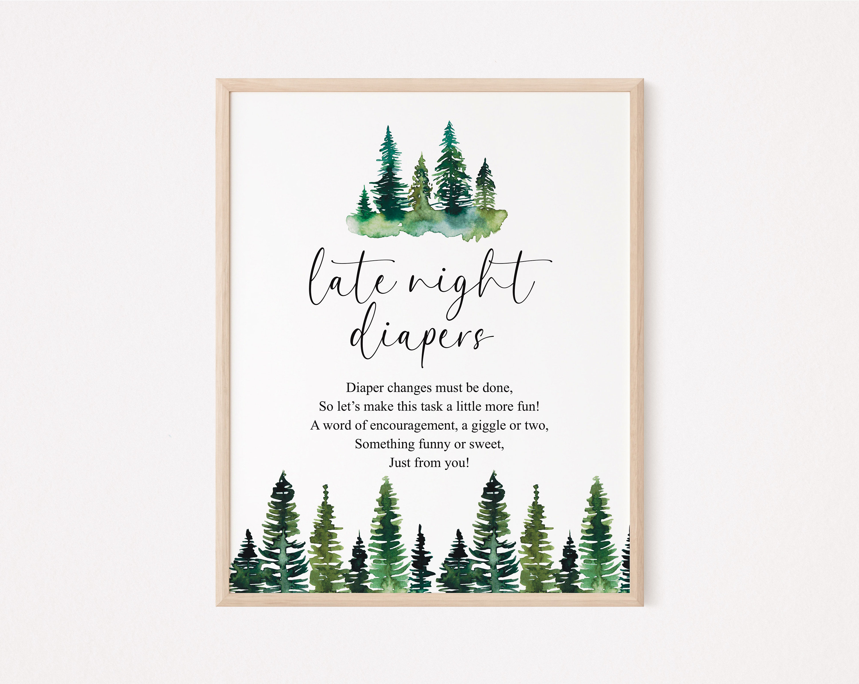 Late Night Diapers Sign, Baby Shower Letter Game Table Sign, Forest Fir ...