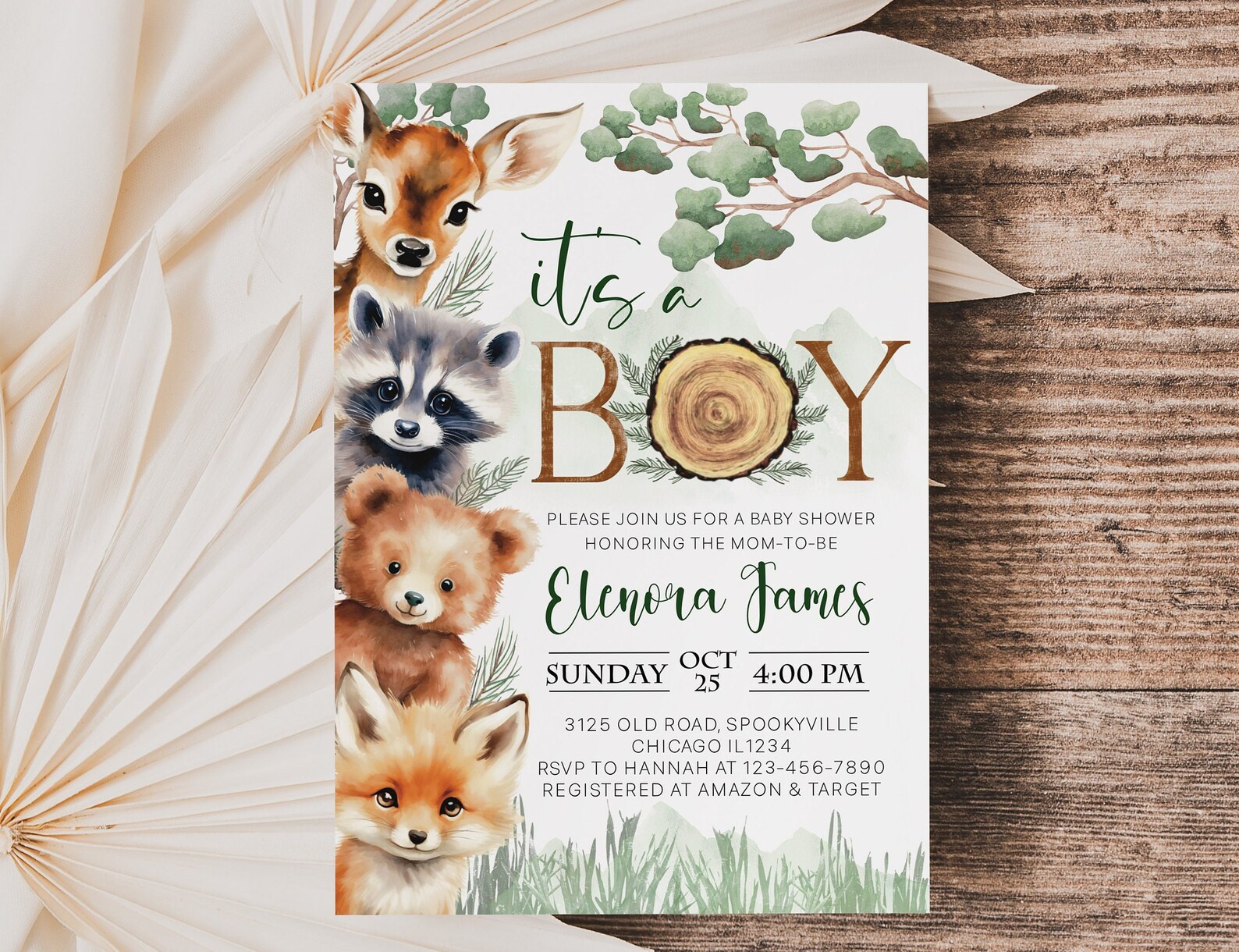 Editable Its A Boy Baby Shower Invitation, Woodland Animals Theme, It's ...