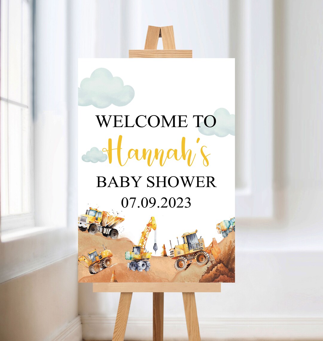 Editable Baby Under Construction Baby Shower Welcome Sign, Yellow ...