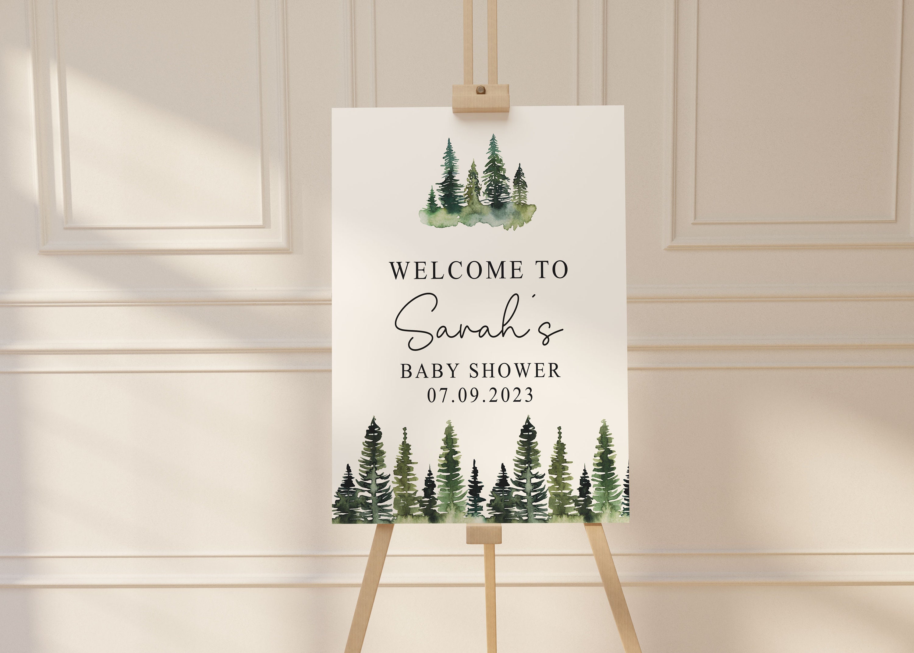 Editable Green Forest Trees Welcome Sign, Baby Shower, Birthday Party ...