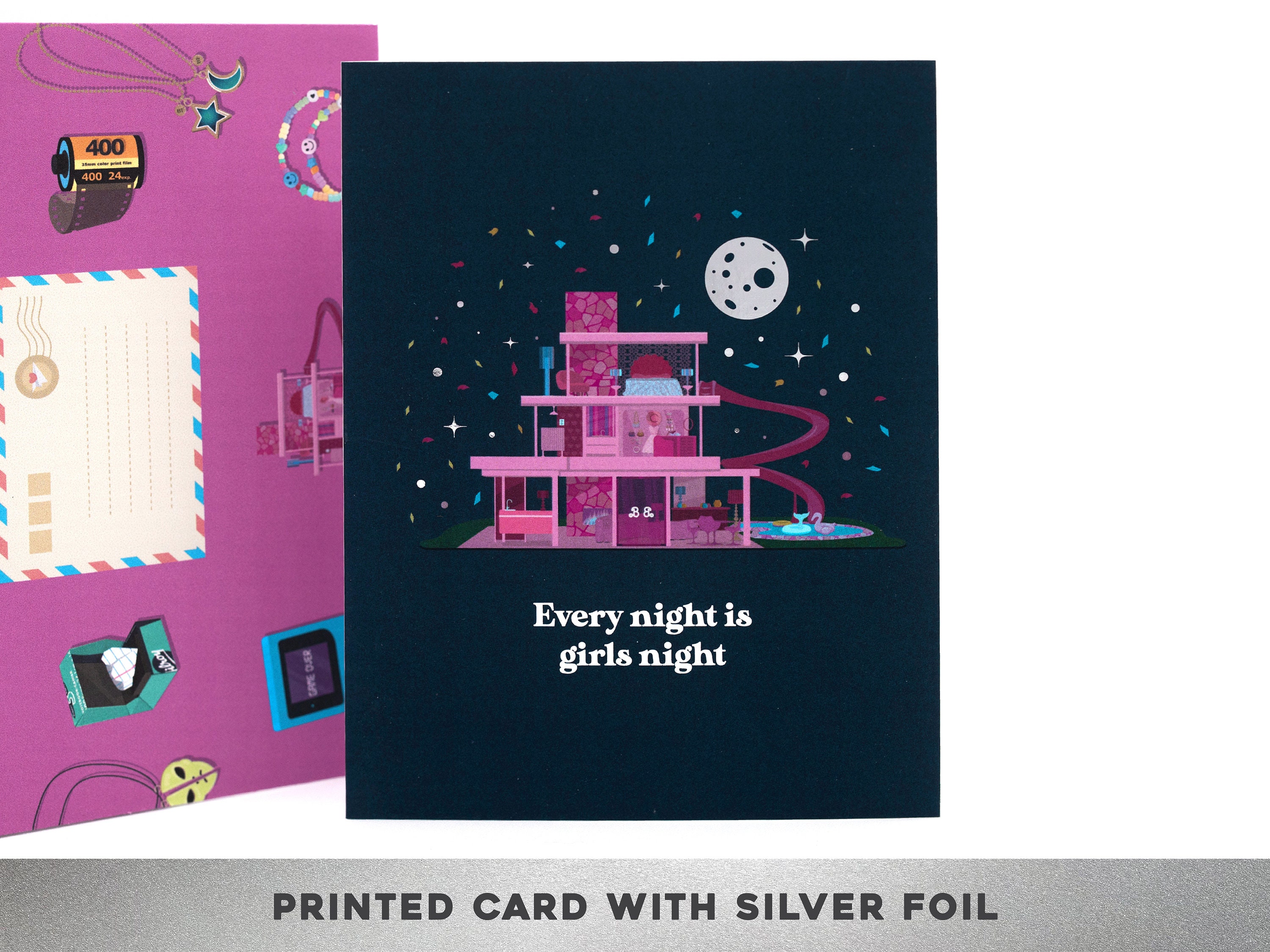 SILVER FOIL Every Night is Girls Night, Thinking of You Card, Care Card ...