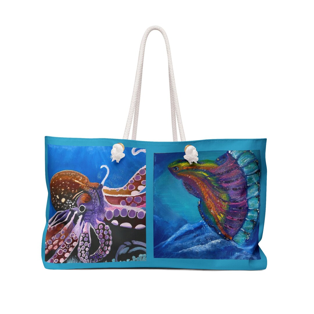 Sea Animals Bag, Octopus Bag, Squid Bag, Weekender Bag, Beach Bag - Etsy