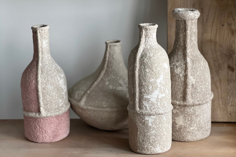 Paper Mache Bottle Vase, Minimalist Vase, Handmade Modern Paper Bottle ...