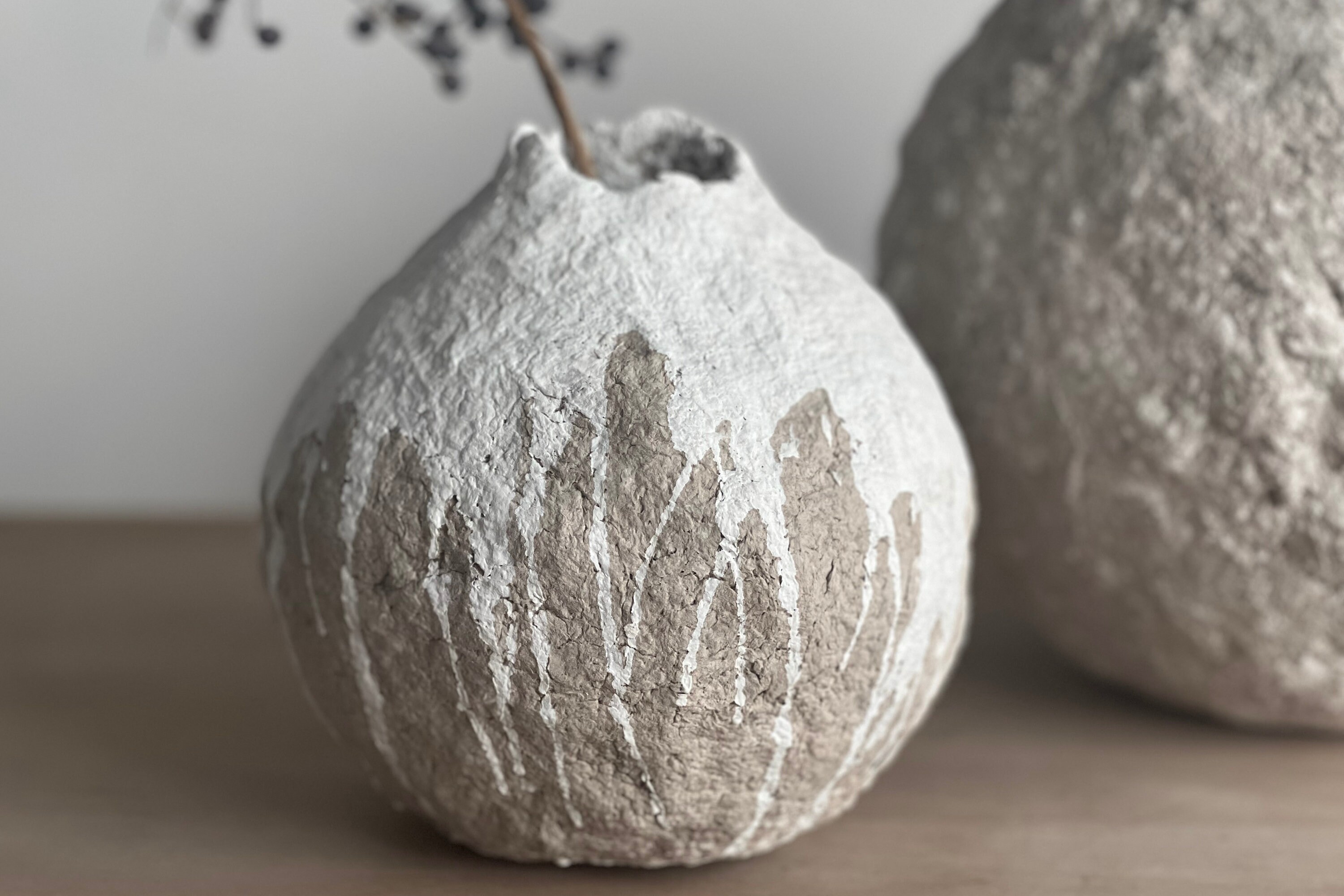 Paper Mache Vase, Handmade Naturel With White Touch Vessel, Minimal ...
