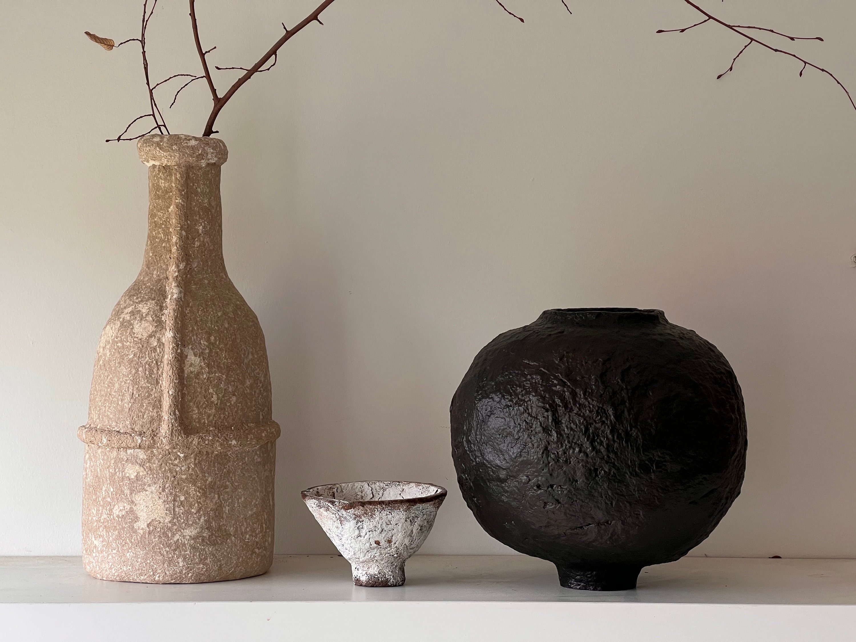 Paper Mache Vase, Handmade Paper Vessel, Minimal Modern Vase, Recycled ...