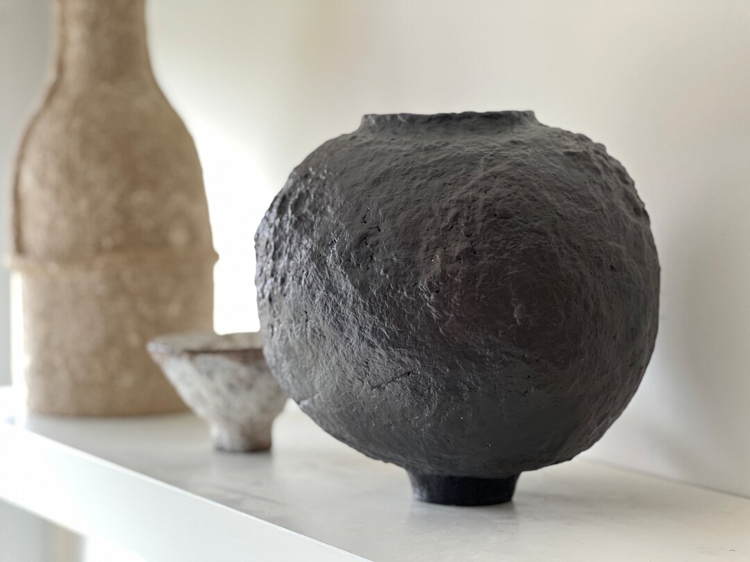 Paper Mache Vase, Handmade Paper Vessel, Minimal Modern Vase, Recycled ...